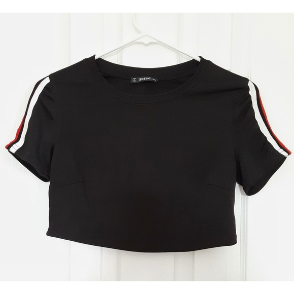 SHEIN | Tops | Shein Black And Red Stripe Crop Top | Poshmark